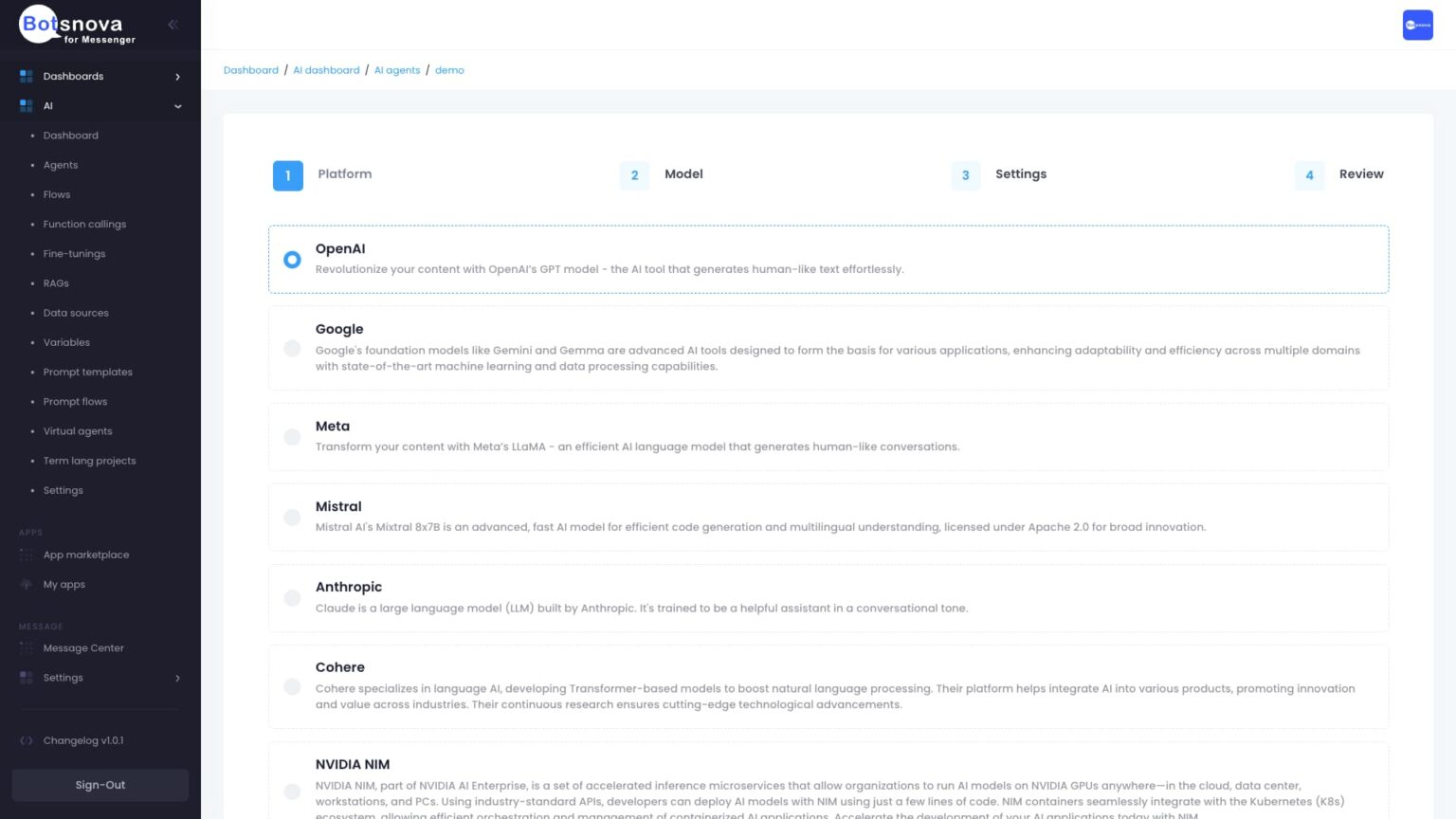 Agent 的建立流程以及模型選擇 | 操作教學 - Labs of Botsnova