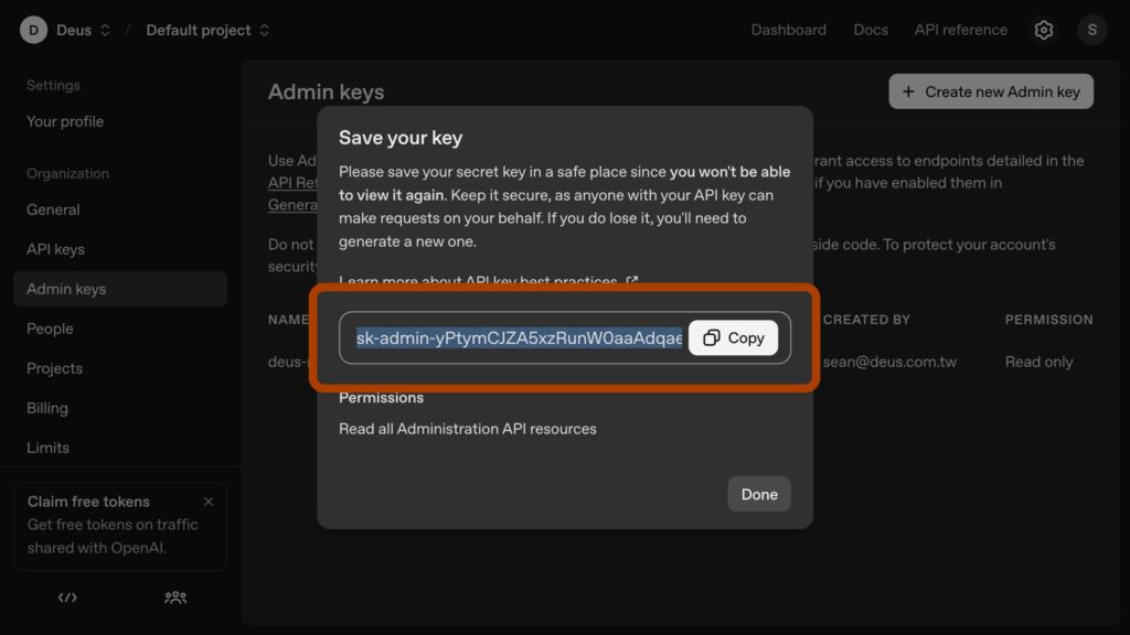 如何取得OpenAI Admin Key？ - Labs of Botsnova